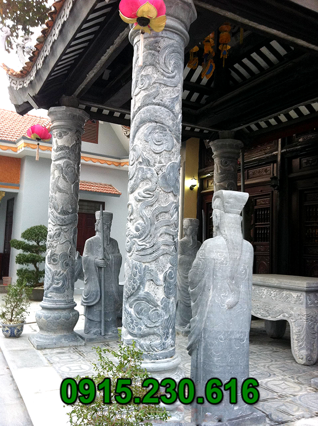 Mẫu cột đá tròn chạm khắc hoa văn rồng phượng đẹp nhất
